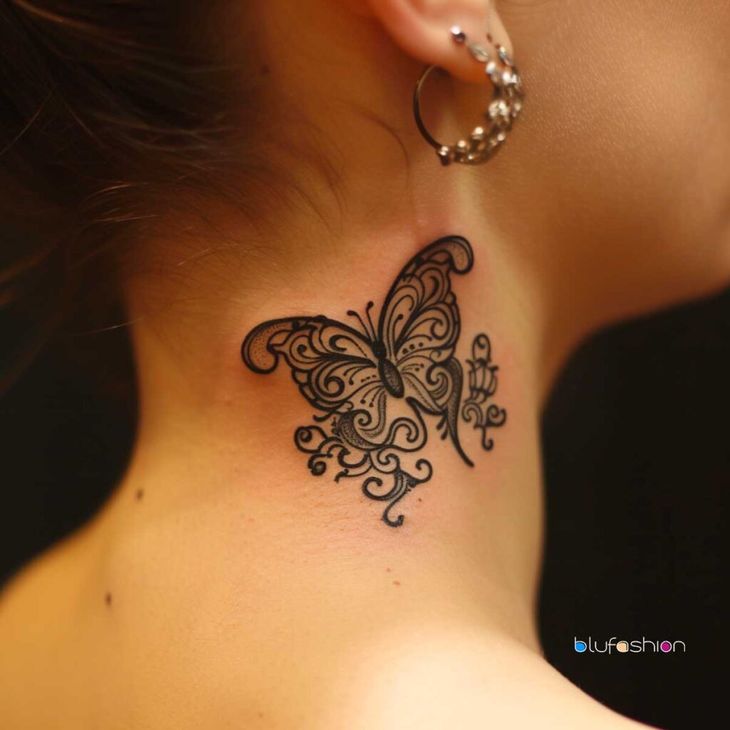 Small butterfly tattoos on neck - Calaverastattoos.com