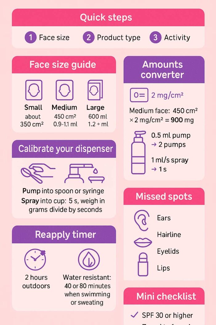 SPF Amount Calculator, exact pumps and timer